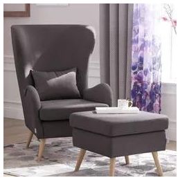 Sessel Home Affaire "Salla auch in Fellimitat und Feincord, viele Bezugsarten, Ohrensessel", grau (anthrazit), H:118cm T:94cm, Samtcord (92% Polyester 8% Polyamid);Struktur (100% Polyester);Struktur Hahnentritt (100% Polyester);Struktur fein (100% Polyester);Samtoptik (100% Polyester);Fellimitat (100% Polyestr), Sessel, Ohrensessel ohne Hocker Ohrensessel Ohrensessel mit Hocker, wahlweise mit oder