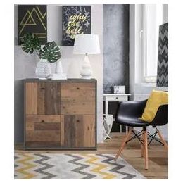 Kommode FORTE "CHEST", grau (betonoptik, old, wood vintage), B:77,2cm H:77,5cm T:29,6cm, Dekorfolie, FSC-zertifizierter Holzwerkstoff, Kunststoff, Metall, Sideboards, Breite ca. 77 cm