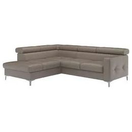 Ecksofa COTTA "Sammy L-Form", grau (stone), B:239cm H:74cm T:207cm, Microfaser Primabelle (100% Polyester);Die Rückseite und die Liegefläche der Bettfunktion in NaturLEDER ist mit schwarzem Spannstoff bezogen, Sofas, mit Kopfteilverstellung, wahlweise mit Bettfunktion & Bettkasten