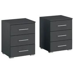 Nachtkommode Rauch "Base", grau (graumetallic), B:40cm H:52cm T:40cm, Holzwerkstoff, Sideboards, 2er-Set, optional in moderner Hochglanz-Front