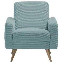 Sessel exxpo - SOFA FASHION "Samso, Loungesessel", blau (sky), B:82cm H:87cm T:80cm, 100% PES, Sessel, Einzelsessel, elegant und bequem, aktueller Cord Bezug