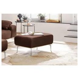 Polsterhocker W.Schillig "run", braun (macchiato z73), B:75 T:60, Longlife Xtra-Leder Z73: Naturwalkleder der Luxusklasse aus den erlesensten Rohhäuten. Hautstärke 1, 1 – 1, 3 mm;ROHLEDER Chenille-Flachgewebe Q2 W77 (68% Polyacryl, 32% Polyester);Stoff S37 (100% Polyester), Hocker, mit elegantem Holzsockel, Füße in Chrom glänzend, Breite 75 cm