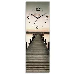 Wanduhr Artland "Langer Pier im Sonnenaufgang", beige (natur), B:20cm H:60cm T:1,8cm, Wanduhren, wahlweise mit Quarz- oder Funkuhrwerk, lautlos ohne Tickgeräusche