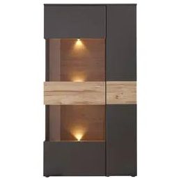 Vitrine FORTE "Como", grau (grau, eichefarben), B:90cm H:168cm T:41cm, FSC-zertifizierter Holzwerkstoff, Schränke, Highboard, LED Beleuchtung Einlegeböden, Glastüre, Soft Close