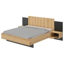 Bett GAMI "Mimizan", braun (eiche helvezia, schwarz, eiche helvezia, schwarz, eiche helvezia), B:255cm H:102cm L:206cm, Betten, Bettgestell, mit 2 Nachttischen
