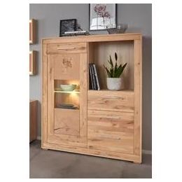 Highboard VOGL MÖBELFABRIK, braun (eichefarben chalet, wildeiche massiv), B:107cm H:135cm T:40cm, Sideboards, Breite 107 cm, Teilmassivholz, Made in Germany