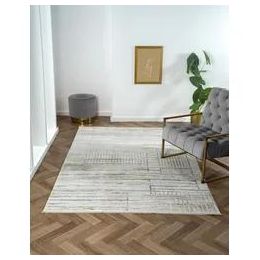 Teppich "My Love, LAGERRÄUMUNG", beige (creme, hellgrau, weiß), B:160cm H:10mm L:230cm, Polyester, MyFlair MÖBEL & ACCESSOIRES, Teppiche, Fransenteppich, Kurzflor, Retro-Style, besonders weich durch Microfaser, mit Fransen