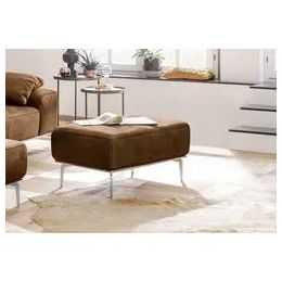 Polsterhocker W.Schillig "run", braun (chocolate s37), B:75 T:60, Stoff S37 (100% Polyester);ROHLEDER Chenille-Flachgewebe Q2 W77 (68% Polyacryl, 32% Polyester);Stoff S37 (100% Polyester), Hocker, mit elegantem Holzsockel, Füße in Chrom glänzend, Breite 75 cm