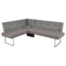 K+w Komfort & Wohnen Eckbank K+W KOMFORT & WOHNEN "Giacomo II", grau (hellgrau, lightgrau), H:91cm T:65cm, Sitzbänke, Flachstahlkufe in edelstahlfarbig lackiert, Rücken und Sitz gesteppt