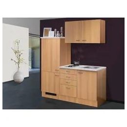 Küchenzeile Flex-Well "Nano", braun (küche: braun, front: buche nachbildung, korpus: buche nachbildung, arbeitsplatte: rumba), B:160cm H:200cm T:60cm, Komplettküchen-Sets, Küchenzeile, Gesamtbreite 160 cm, mit Schubkastenschrank und Kochfeld etc.