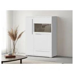 Highboard Places of Style "Piano Vitrine", weiß (weiß hochglanz), B:90cm H:123cm T:40,2cm, Spanplatte, Sideboards, UV lackiert, Soft-Close Funktion