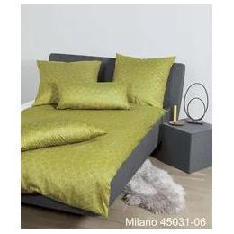 Bettwäsche Janine "MILANO 45031", grün (bernsteingrün, aurora), B/L: 135cm x 200cm, 1 Stk., 1 Stk., Mako-Satin, B/L: 80cm x 80cm, 2 Stk., Mako-Satin, Obermaterial: 100% Baumwolle, Bettwäsche, mit Reißverschluss