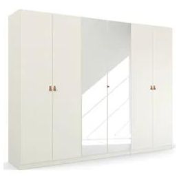 Drehtürenschrank Rauch "Homey by Quadra Spin", weiß (alpinweiß), B:271cm H:210cm T:54cm, Holzwerkstoff, Schränke, mit Grifflaschen aus weichem, cognacbraunem Leder, mit Spiegel