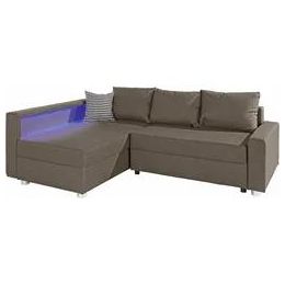 Ecksofa Collection AB "Relax L-Form", braun (macchiato), B:223 H:84 T:91, Zierkissen: 100%Polyester, Struktur (100% Polyester), Microfaser PRIMABELLE (100% Polyester), Kunstleder SOFTLUX / Struktur (80% Polyester, 20% Acryl), Microfaser PRIMABELLE (100% Polyester) / Struktur (80% Polyester, 20% Acryl), Sofas, Ecksofa, inklusive Bettfunktion, Federkern, wahlweise mit RGB-LED-Beleuchtung