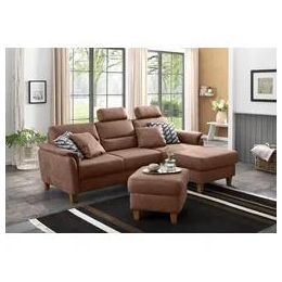 Ecksofa Home Affaire "Palmera L-Form, B: 244 cm", braun (haselnuss), B:244cm H:89cm T:163cm, 100% Polyester;Struktur (100% Polyester);Luxus-Microfaser in Lederoptik (100% Polyester), Sofas, optional Bettfunktion & Bettkasten, Federkern