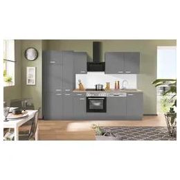 Küchenzeile Optifit "Parma", braun (küche: grau, korpus: basaltgrau, arbeitsplatte: eichefarben), B:300cm T:60cm, Komplettküchen-Sets, ohne E-Geräte, Breite 300 cm