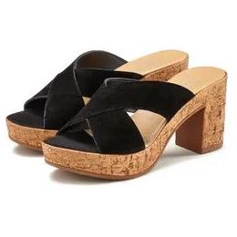 Pantolette Lascana, Damen, Gr. 36, schwarz, Obermaterial: 100% Ziegenleder. Futter: 100% Synthetik. Decksohle: 100% Ziegenleder. Laufsohle: 100% Synthetik, Veloursleder, unifarben, Schuhe Pantolette, Mule, Sandale, offener Schuh aus Leder mit Blockabsatz