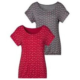 T-Shirt Lascana "mit kleinem Cut-Out am Ärmel", Damen, Gr. 40/42, rot (rot, dunkelgrau), Obermaterial: 95% Viskose (LENZINGTM ECOVEROTM), 5% Elasthan, Minimalmuster, figurumspielend normal, Rundhals, mit Cut Outs, Shirts, aus weichem Viskose-Stretch