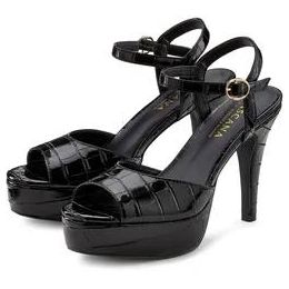 High-Heel-Sandalette "Sommerschuh.", Damen, Gr. 41, schwarz, Obermaterial: 100% Lederimitat. Futter: 100% Lederimitat. Decksohle: 100% Lederimitat. Laufsohle: 100% Synthetik, Lascana BELLE AFFAIRE, Reptilienprägung, unifarben, Sexy, Schuhe High Heel-Sandalette Riemchensandale Sandalette, Sandale, erotisch offener Schuh mit Peep-Toe und mit Plateau