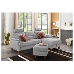 Ecksofa Home Affaire "Palmera L-Form, B: 244 cm", silber, B:244cm H:89cm T:163cm, 100% Polyester;Struktur (100% Polyester);Luxus-Microfaser in Lederoptik (100% Polyester), Sofas, optional Bettfunktion & Bettkasten, Federkern