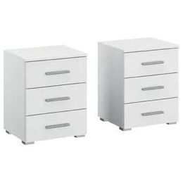 Nachtkommode Rauch "Base", weiß, B:40cm H:52cm T:40cm, Holzwerkstoff, Sideboards, 2er-Set, optional in moderner Hochglanz-Front