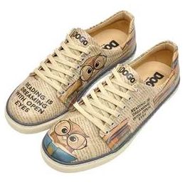 Sneaker DOGO "Classic Schnürsneaker The Wise Owl Damen Sneaker", Damen, Gr. 39, Normalschaft, bunt (natur), Lederimitat, Schuhe Skaterschuh Sneaker low, Handgefertigt