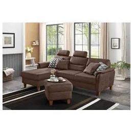 Ecksofa Home Affaire "Palmera L-Form, B: 244 cm", braun (dunkelbraun), B:244cm H:89cm T:163cm, 100% Polyester;Struktur (100% Polyester);Luxus-Microfaser in Lederoptik (100% Polyester), Sofas, optional Bettfunktion & Bettkasten, Federkern