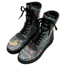 Schnürboots DOGO "Future High Top Boots Show Me Some Loving Damen Stiefeletten", Damen, Gr. 36, Normalschaft, blau, Lederimitat, Schuhe Schnürboots, Handgefertigt
