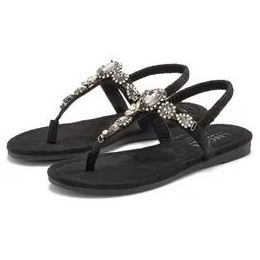 Zehentrenner Lascana, Damen, Gr. 38, schwarz, Obermaterial: 100% Textilmaterial. Futter: 100% Lederimitat. Decksohle: 100% Textilmaterial. Laufsohle: 100% Synthetik, Glitzer, Schuhe, Sandale, Pantolette mit Schmucksteinen VEGAN