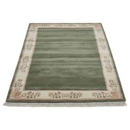 Wollteppich LUXOR living "Adour" Gr. 1, grün, B:60cm H:18mm L:90cm, Schurwolle, Teppiche, Fransenteppich, reine Wolle, handgeknüpft, mit Bordüre und Fransen, Wohnzimmer