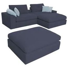 Hocker Alina "Sandy", blau (dunkelblau eqe 86), B:122cm H:46cm T:122cm, Chenille EQE (100% Polyester), Hocker, Polsterhocker, 122 cm breit und 122 cm tief