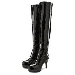 Overkneestiefel "High-Heel-Stiefelette mit Plateau", Damen, Gr. 42, schwarz, Obermaterial: 100% Lederimitat. Futter: 100% Textilmaterial. Decksohle: 100% Lederimitat. Laufsohle: 100% Synthetik, Lascana BELLE AFFAIRE, glänzend, unifarben, Schuhe Reißverschlussstiefel Overknee-Stiefel High Heel Stiefel, in erotischer Lack-Optik