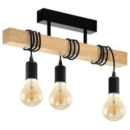 Eglo Deckenleuchte "TOWNSHEND Deckenlampe, Holz, Stahl, Retro, Industrial, Wickeltechnik", braun (braun, schwarz), 3, H: 26,5cm, Leuchten, Wohnzimmer, Esszimmer, 3-flammig, schwarz, braun, 55x10,5x26,5cm, Esszimmerlampe Pendellampe Pendelleuchte