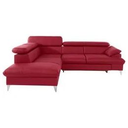 Polstergarnitur COTTA "Caluso L-Form", rot (rot,), B:256cm, Sitzmöbel-Sets, Set bestehend aus: Ecksofa mit Kopfteilverstellung & Hocker