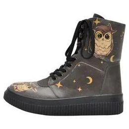 Schnürboots DOGO "Future High Top Boots Owl Family Damen Stiefeletten", Damen, Gr. 39, Normalschaft, braun, Lederimitat, Schuhe, Handgefertigt