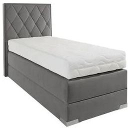 Boxspringbett, grau (dunkelgrau), B:100cm L:212cm, Bezug der Obermatratze: 100% Polyester, Bezug abnehm- und waschbar bis 60C;Unterbox und Kopfteil: Microvelours-Bezug (100% Polyester), Westfalia Schlafkomfort, Komplettbetten, Boxspringbett