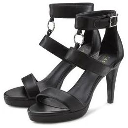 High-Heel-Sandalette "Sommerschuh", Damen, Gr. 40, schwarz, Obermaterial: 100% Lederimitat. Futter: 100% Lederimitat. Decksohle: 100% Lederimitat. Laufsohle: 100% Synthetik, Lascana BELLE AFFAIRE, unifarben, Sexy, Schuhe Schaftsandale, Sandale, erotisch offener Schuh mit Ring-Applikation