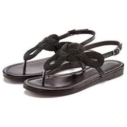 Zehentrenner Lascana, Damen, Gr. 36, schwarz, Obermaterial: 100% Textilmaterial. Futter: 100% Lederimitat. Decksohle: 100% Lederimitat. Laufsohle: 100% Synthetik, metallic, unifarben, Schuhe Damenschuh Sandale Zehenstegsandale Sommerschuh, Sandale, Pantolette im Metallic-Look VEGAN