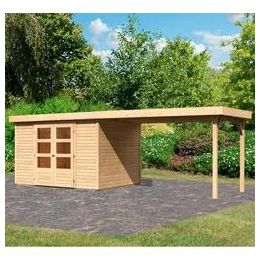 Gartenhaus Karibu ""Arnis 5" SET anthrazit mit Anbaudach 2,80 m Breite", beige (naturbelassen), ohne Fußboden, ohne Rück- und Seitenwand, ohne Dacheindeckung, Holzwerkstoff, Gartenhäuser, aus hochwertiger nordischer Fichte