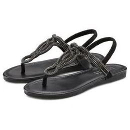 Zehentrenner Lascana, Damen, Gr. 41, schwarz, Obermaterial: 100% Textilmaterial. Futter: 100% Lederimitat. Decksohle: 100% Lederimitat. Laufsohle: 100% Synthetik, Glitzer, bestickt, Schuhe Zehenstegsandale Sommerschuh, Sandale, Pantolette mit Schmucksteinen in Glitzer-Optik VEGAN