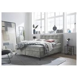 Boxbett ED EXCITING DESIGN "Melrose", grau, B:162cm L:210cm, 100% Polyester, Komplettbetten, Boxspringbett, inkl. Topper