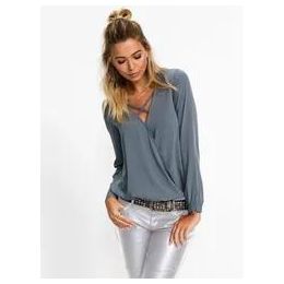 Schlupfbluse Inspirationen, Damen, Gr. 36, blau (rauchblau), 100% Polyester, unifarben, V-Ausschnitt, Blusen, Topseller