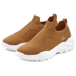 Sneaker Lascana, Damen, Gr. 39, braun (camelfarben), Obermaterial: 100% Textilmaterial. Futter: 100% Textilmaterial. Decksohle: 100% Textilmaterial. Laufsohle: 100% Synthetik, unifarben, Schuhe, Halbschuh, Slipper, Freizeitschuh zum Reinschlüpfen VEGAN