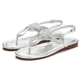 Zehentrenner Lascana, Damen, Gr. 40, silber (silberfarben), Obermaterial: 100% Textilmaterial. Futter: 100% Lederimitat. Decksohle: 100% Lederimitat. Laufsohle: 100% Synthetik, metallic, unifarben, Elegant, Schuhe Damenschuh Sandale Zehenstegsandale Sommerschuh, Sandale, Pantolette im Metallic-Look VEGAN