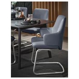 Polsterstuhl stressless "Laurel", blau (sparrow blau paloma, chrom matt), B:58cm H:92cm T:60cm, Leder PALOMA: PALOMA ist ein durchgefärbtes Semianilin-Möbelleder mit natürlicher Narbung., Stühle, Low Back mit Armlehne, Größe L, mit Beinen aus Stahl in Chrom matt