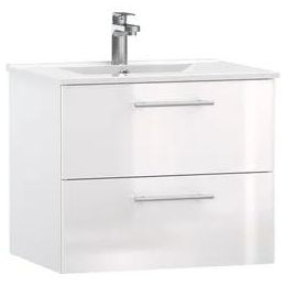 Waschtisch Welltime "Athen Badezimmerschrank mit Softclose Funktion WC Bad 60 cm", weiß, B:60cm H:50cm T:46cm, Holzwerkstoff, Waschtische, Waschplatz mit 2 Schubladen und Waschbecken Badmöbel Unterschrank