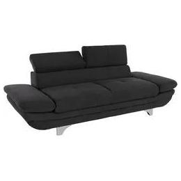 Polstergarnitur COTTA "Enterprise", schwarz (schwarz,), B:214cm, Sitzmöbel-Sets, Set bestehend aus: 2-Sitzer mit Kopfteilverstellung & Hocker