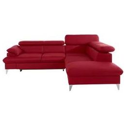 Polstergarnitur COTTA "Caluso L-Form", rot (rot,), B:256cm, Sitzmöbel-Sets, Set bestehend aus: Ecksofa mit Kopfteilverstellung & Hocker