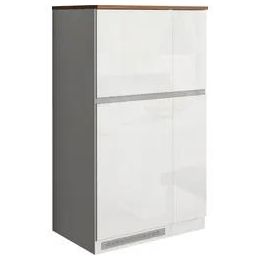Küche KOCHSTATION "KS-Sole Küchenschrank-Set", weiß (küche: weiß, front: weiß hochglanz, korpus: weiß matt, arbeitsplatte: wotan eichefarbenfarben), B:90cm H:165cm T:60cm, Komplettküchen-Sets, Küchenzeile, Breite 90 cm,Umbau-und Apothekerschrank im Set
