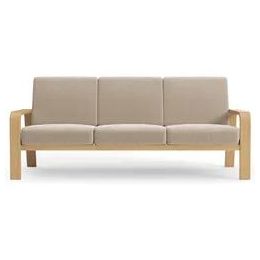 Sit & More 3-Sitzer SIT & MORE "Kolding", beige (nature), B:200cm H:91cm T:93cm, 95% Polyester, 10% Polyamid, Sofas, Armlehnen aus Buchenholz in natur, verschiedene Bezüge und Farben